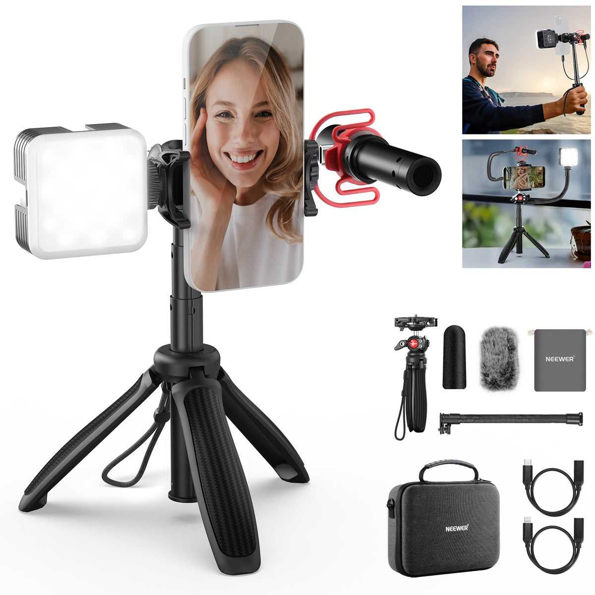 NEEWER PA045 Handy Vlogging Kit mit LED Licht/Reisestativ/Mikro – NEEWER.de