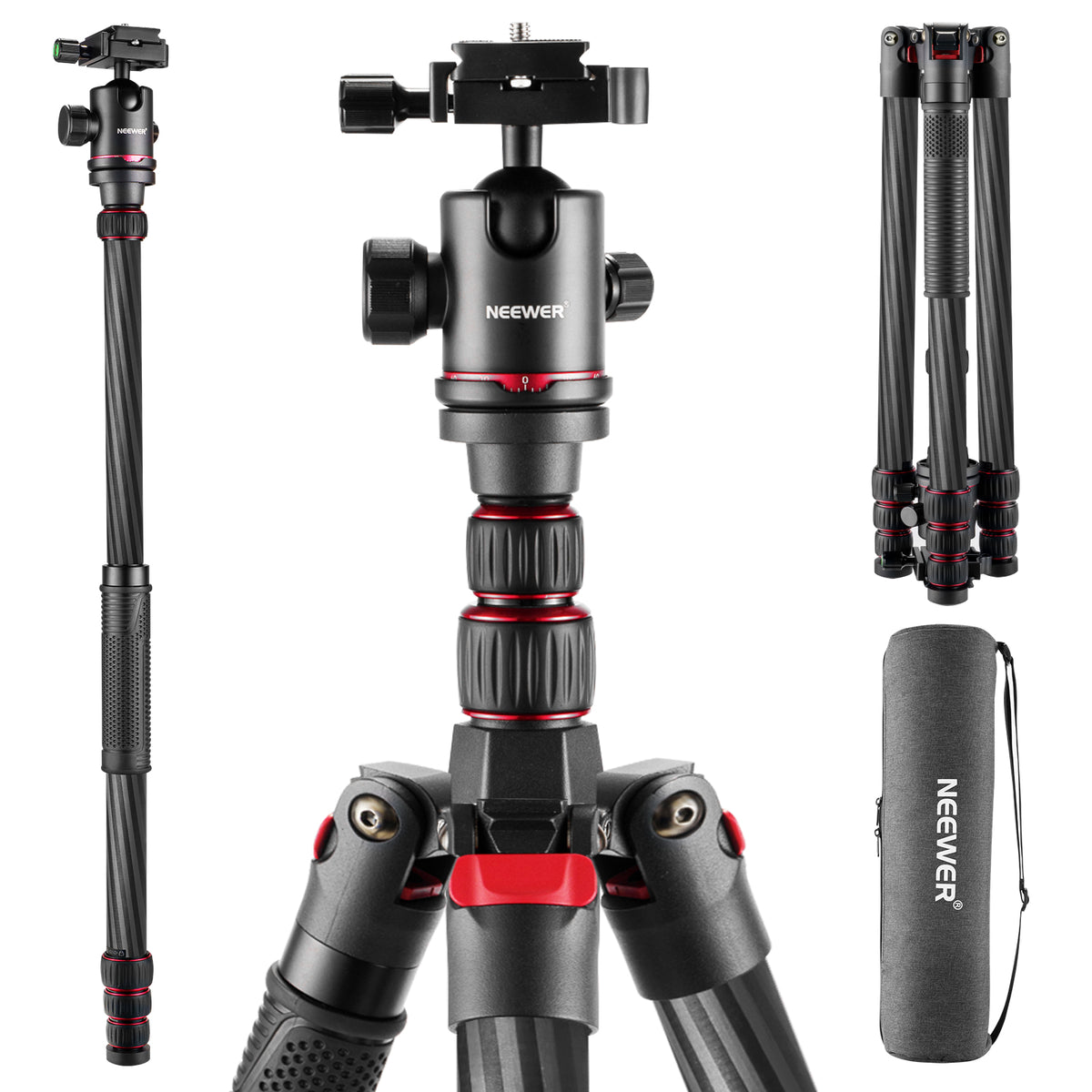 NEEWER N55CR Carbon Fiber Tripod with 2 Section Center Axes - NEEWER – NEEWER.de