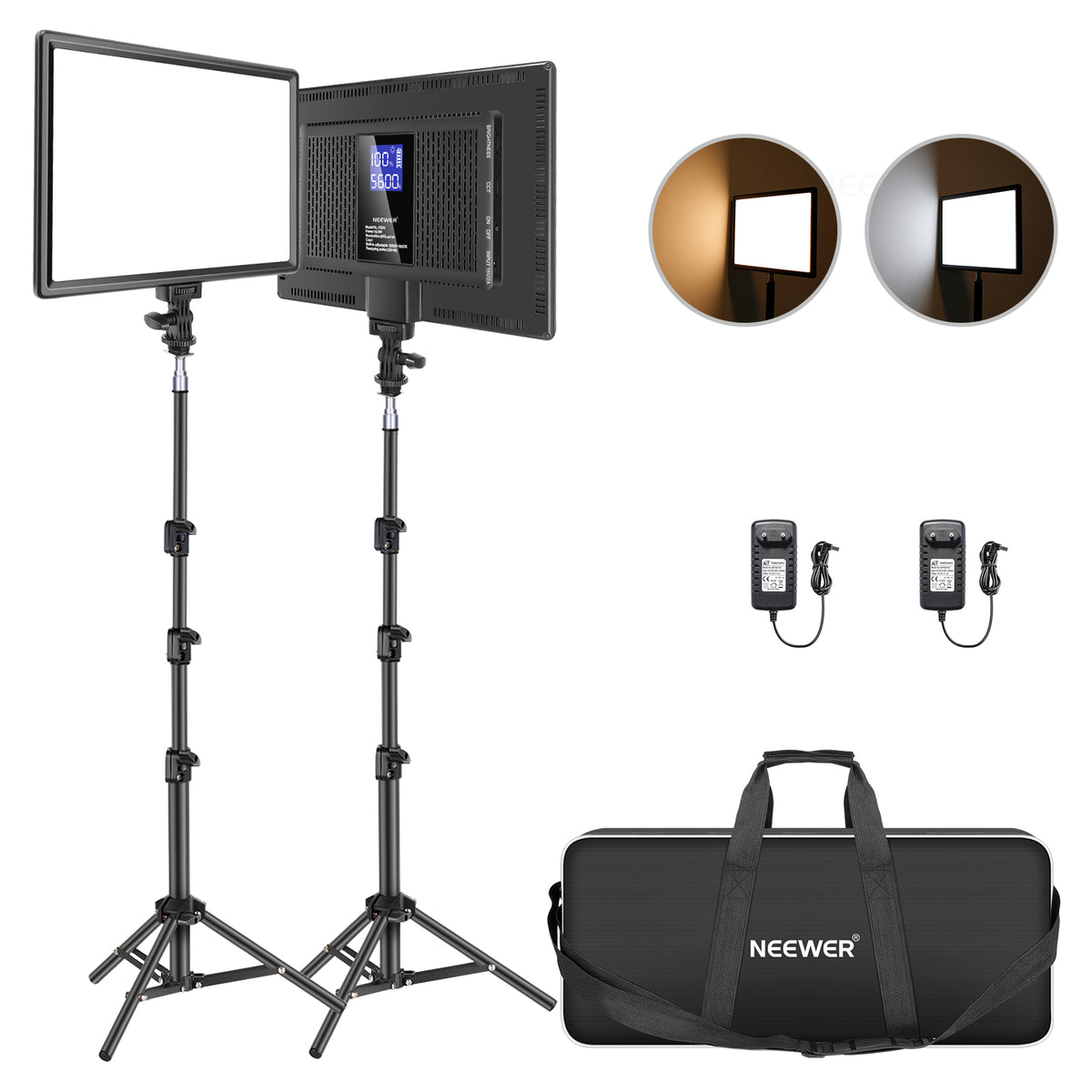 NEEWER 2 Packs NL-192AI Bi-color LED Panel Light Kit - NEEWER