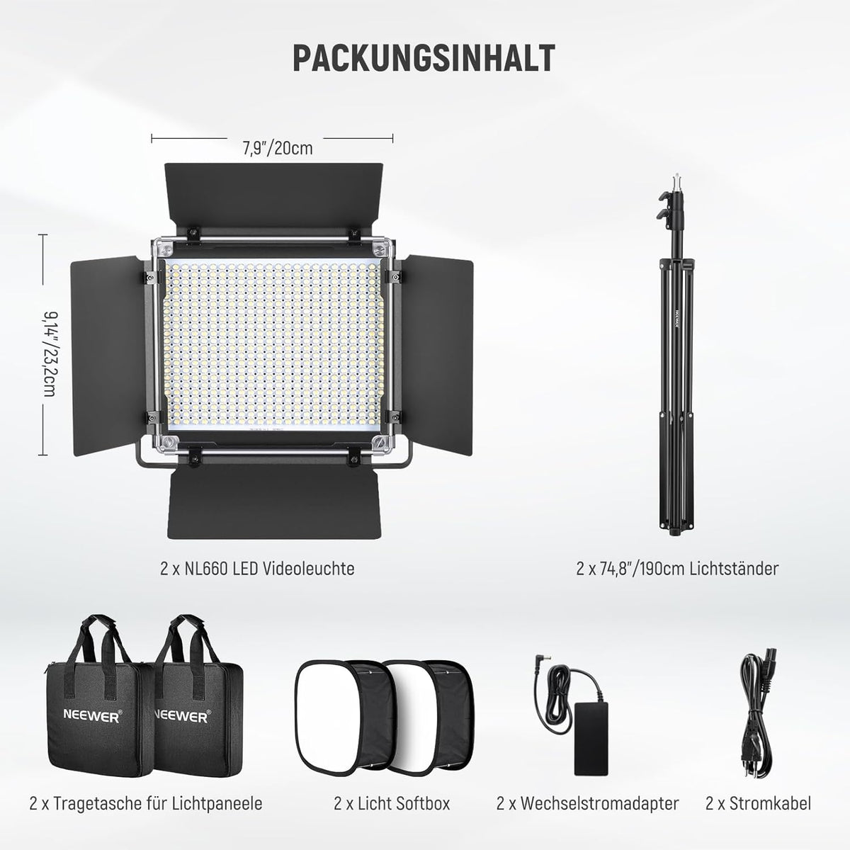 NEEWER 2 Pack Bi-color 660 LED Video Light and Stand Kit with Softbox ...